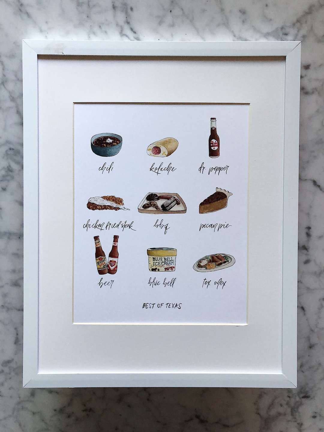 Texas Foods Watercolor Art Print | Best of Texas Kitchen Decor - Etsy