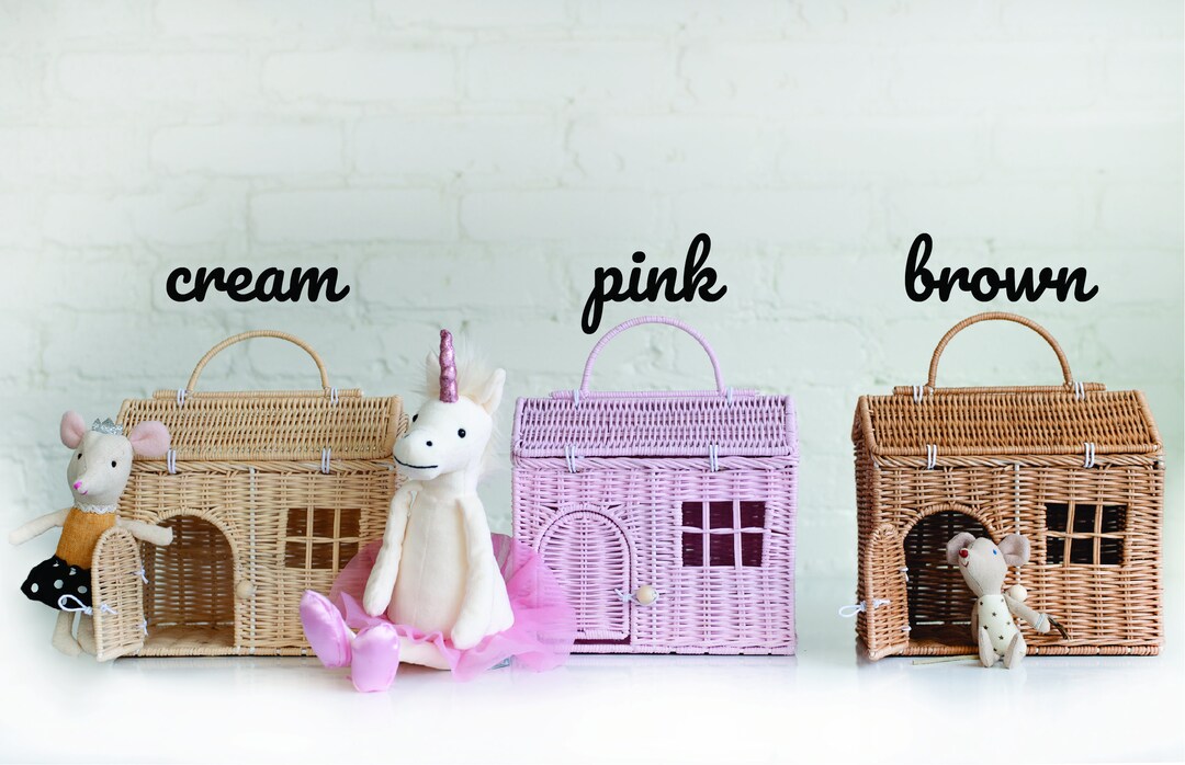 Cream Rattan House Basket Wicker Small Dollhouse Gift for Girls 3 6 ...