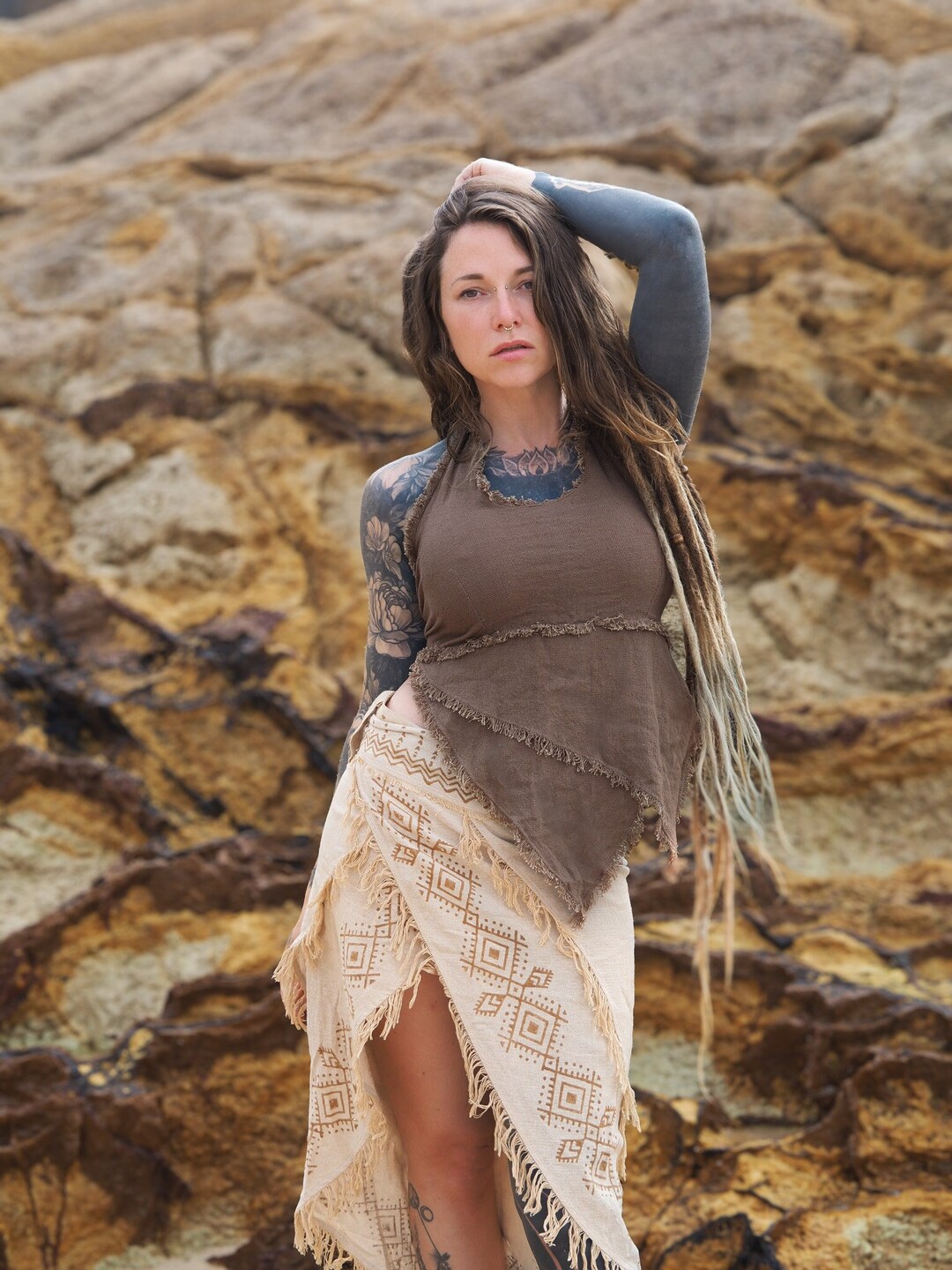 Earthy Cotton Halter Top, Pixie Halter Top, Cross Back Top, Cotton Tie ...