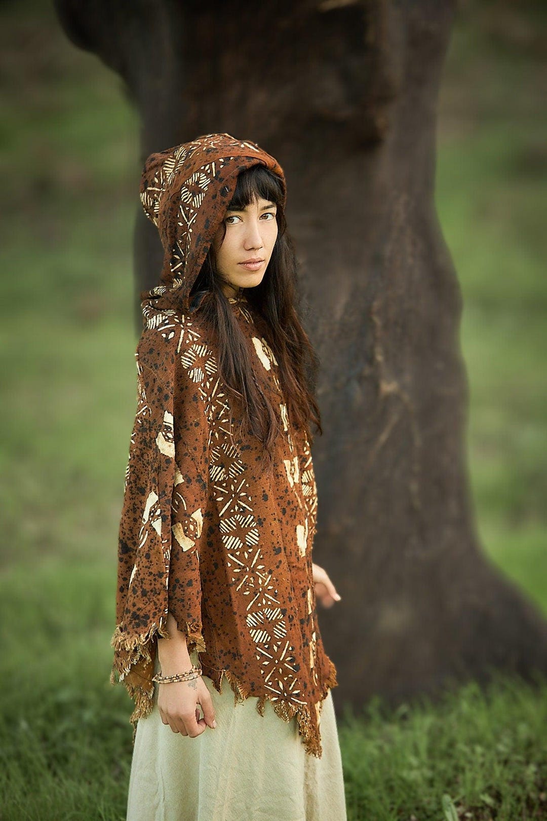 Tribal Poncho, Mud Cloth Poncho, Raw Organic Cotton Poncho, Hooded ...