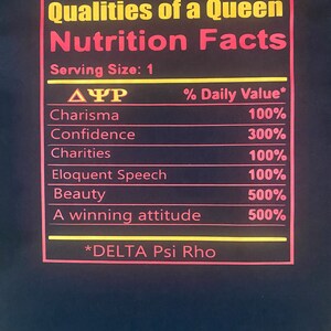 Delta Psi Rho, Qualities of a Queen Nutrition, Facts, T-shirt - Etsy