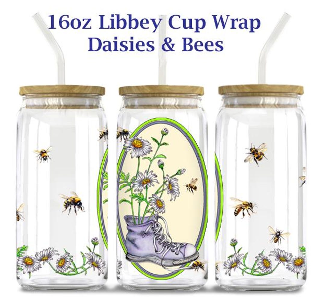 16oz Libbey Cup Wrap Daisies & Bees - Etsy