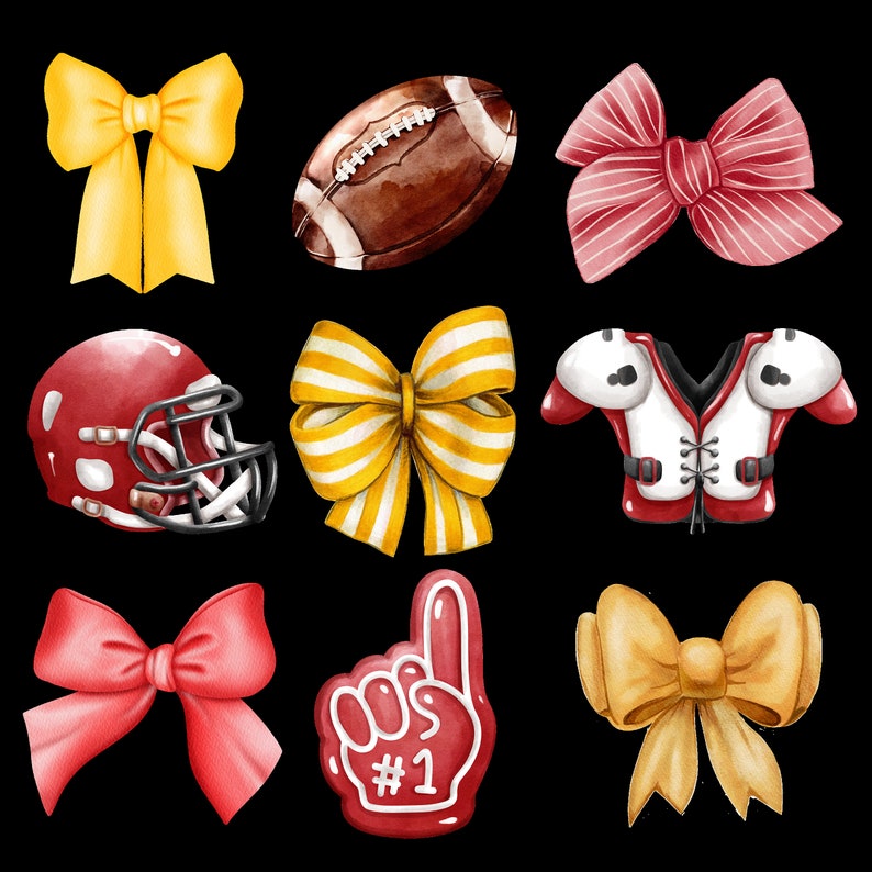 Coquette Watercolor Football and Bows Digital Clipart | Football Themed ...
