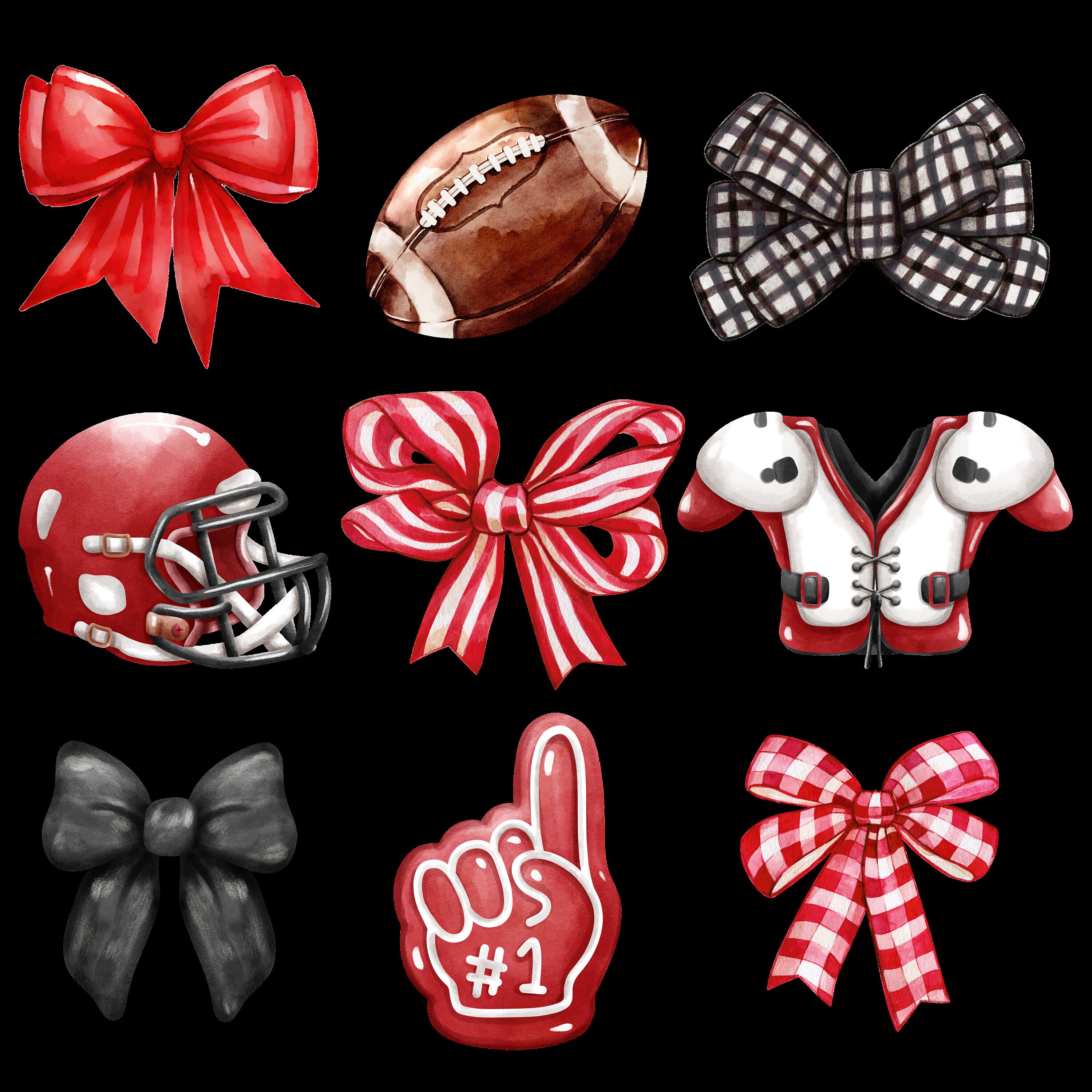 Coquette Watercolor Football and Bows Digital Clipart | Football Themed ...