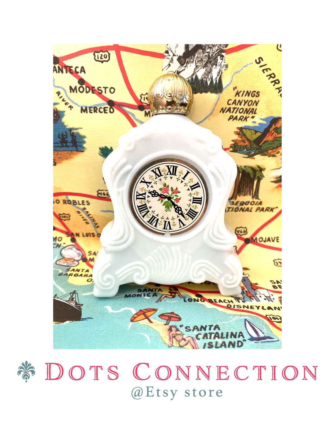 Vintage Avon White Milk Glass Clock Perfume Bottle Bird of Paradise ...