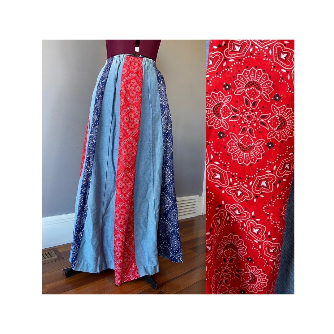 Vintage Sm/m 1970s/80s Denim and Handkerchief Carefree Maxi Skirt - Etsy