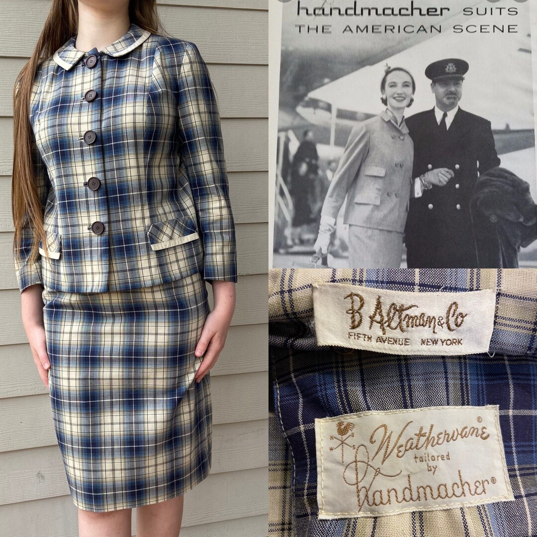 Vintage 1960s Blue Plaid Jacket and Wiggle Skirt ILGWU B Altman & Co ...