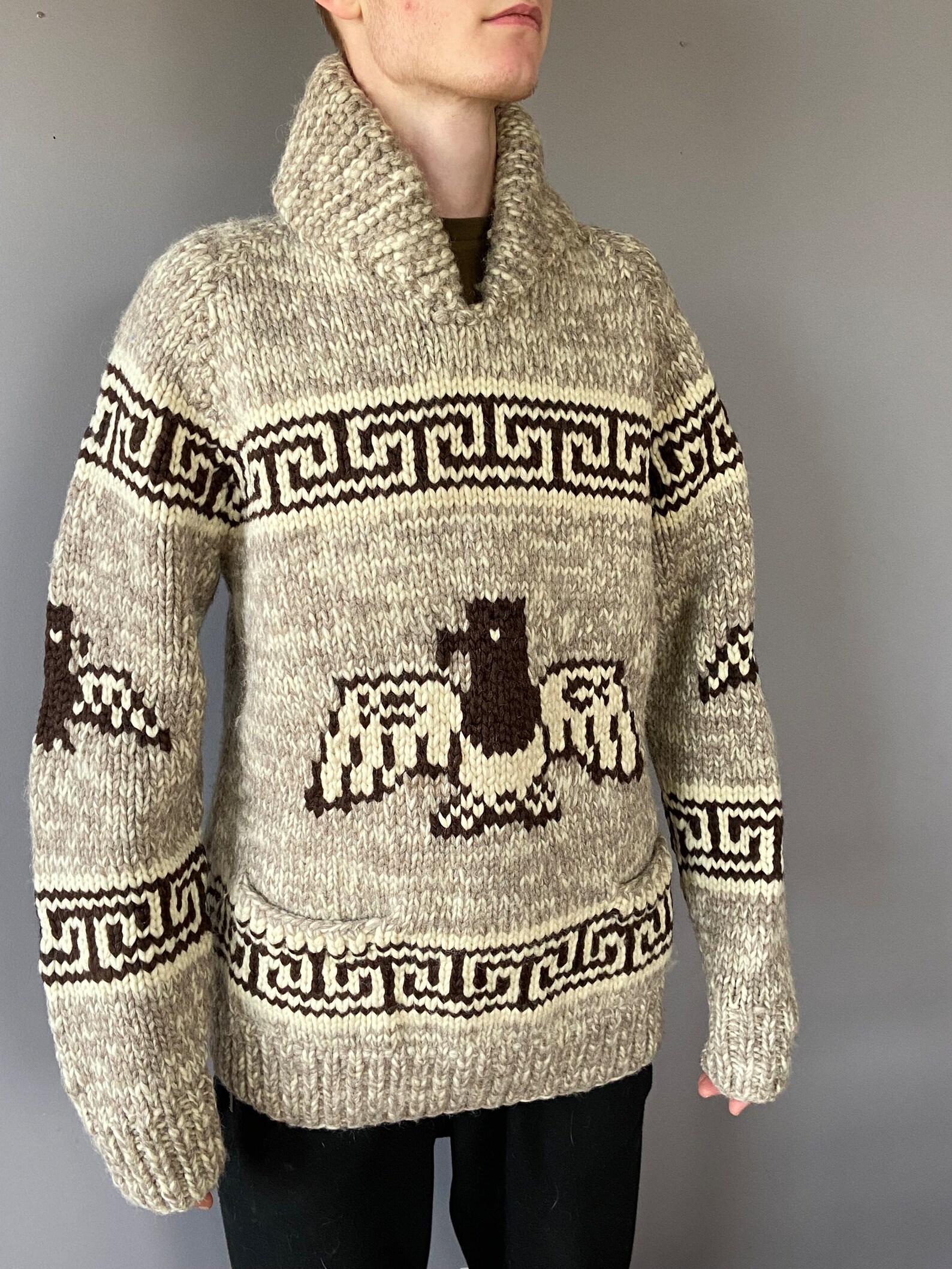 Vintage 1970s "thunderbird" Cowichan Pullover Sweater L Handmade L ...