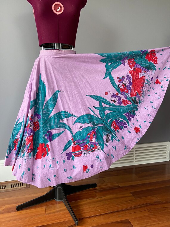 Vintage 26" 1950s Tropical Scene Circle skirt border … - Gem