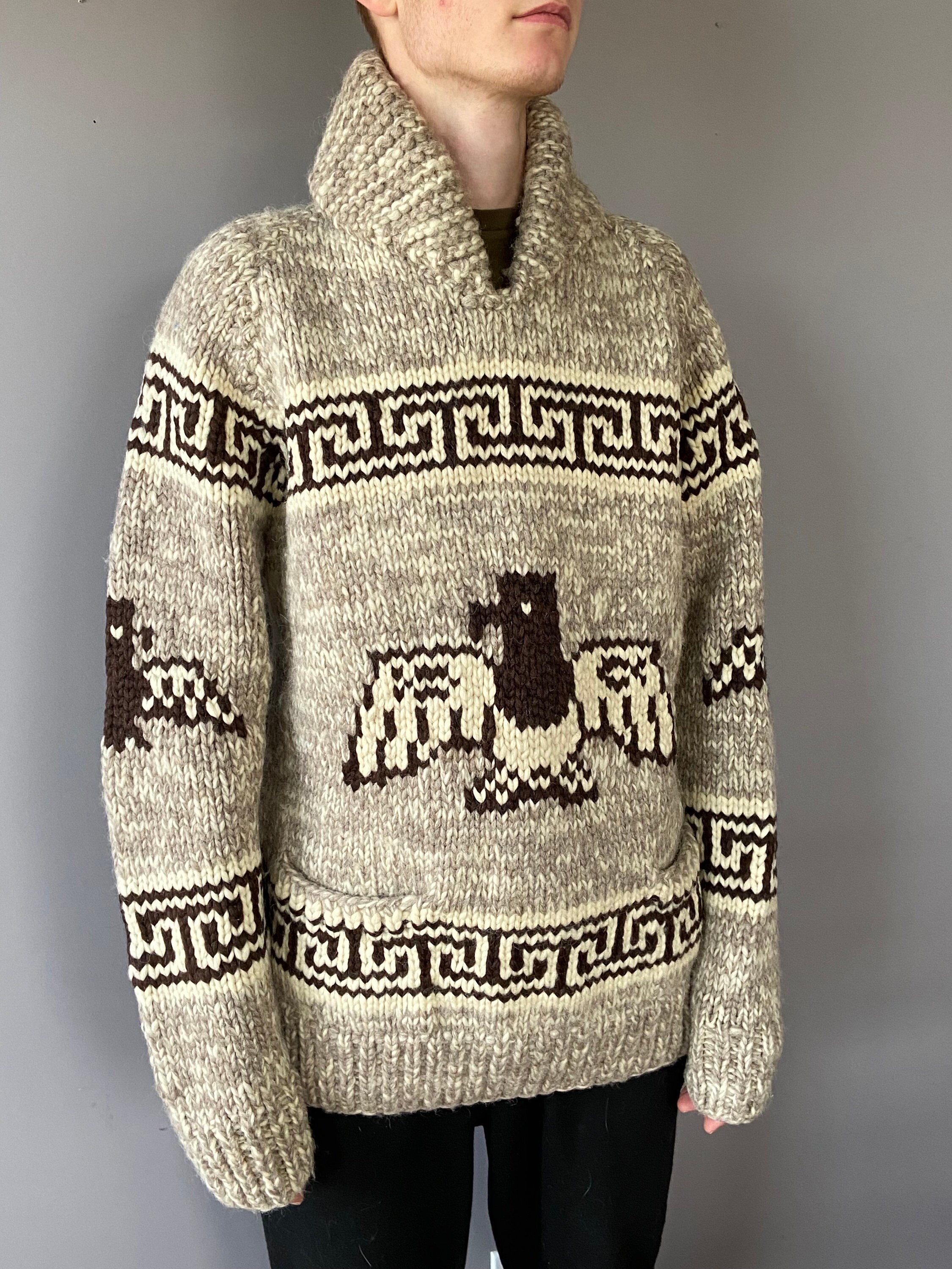 Vintage 1970s "thunderbird" Cowichan Pullover Sweater L Handmade L ...
