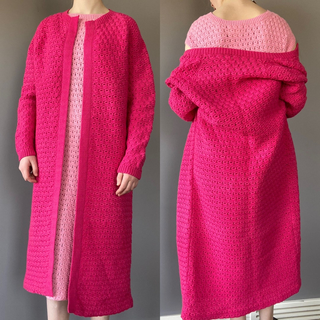Vintage 1960s Hand Knitted Pink Duster Coat L DEADSTOCK - Etsy