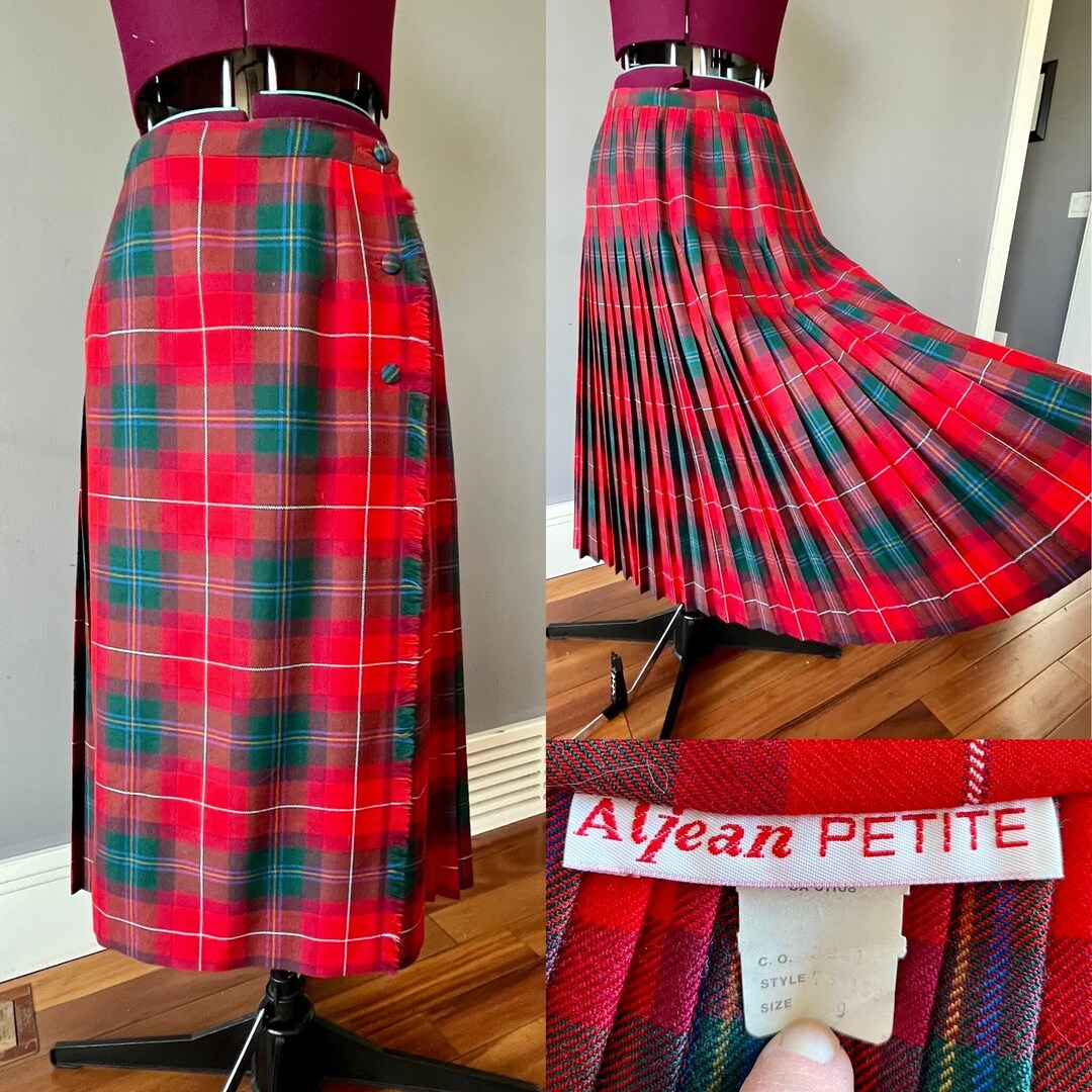 Vintage 29" 1970s Red Plaid Wrap Around Kilt Skirt L Tartan - Etsy