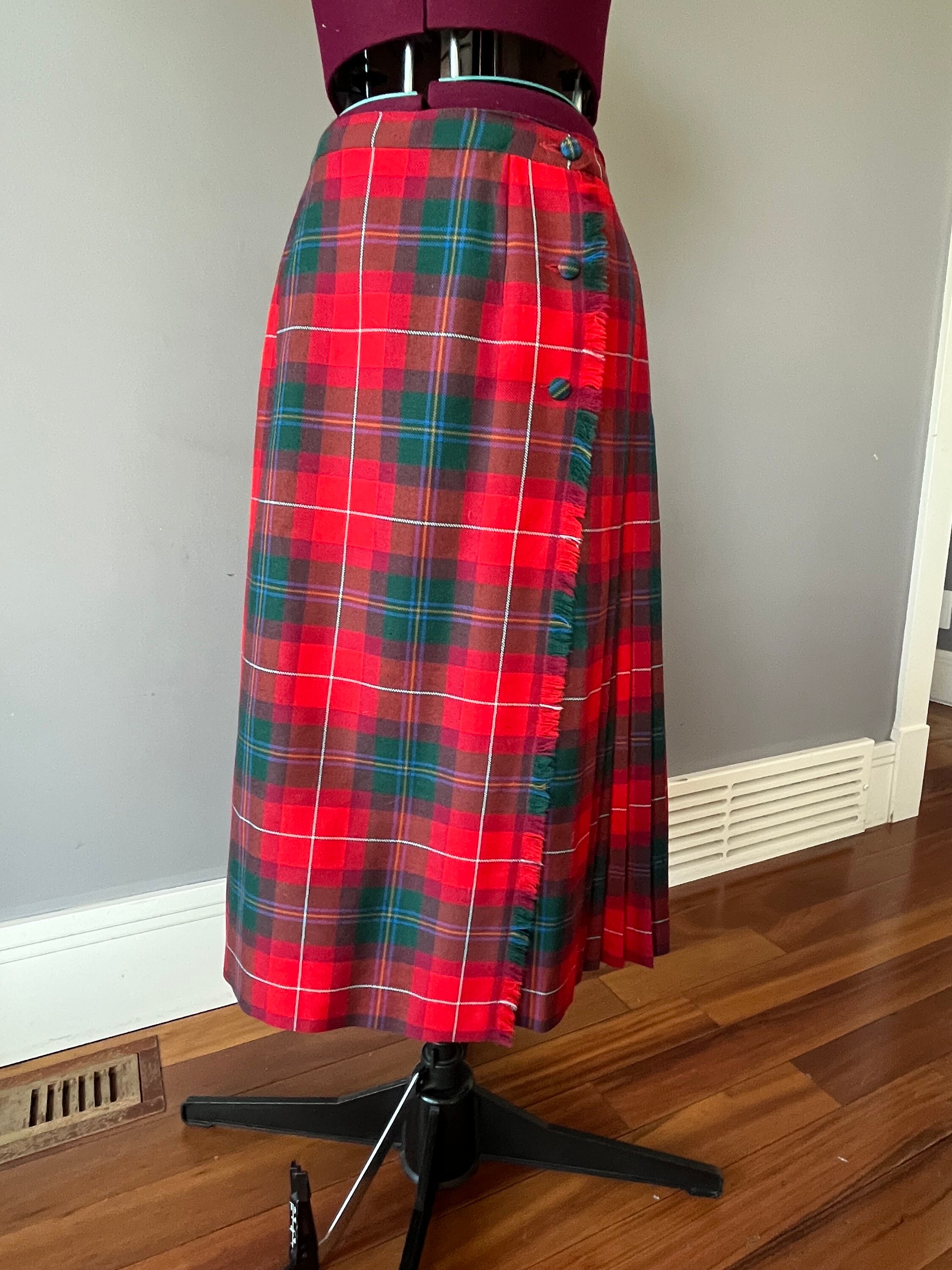 Vintage 29" 1970s Red Plaid Wrap Around Kilt Skirt L Tartan - Etsy