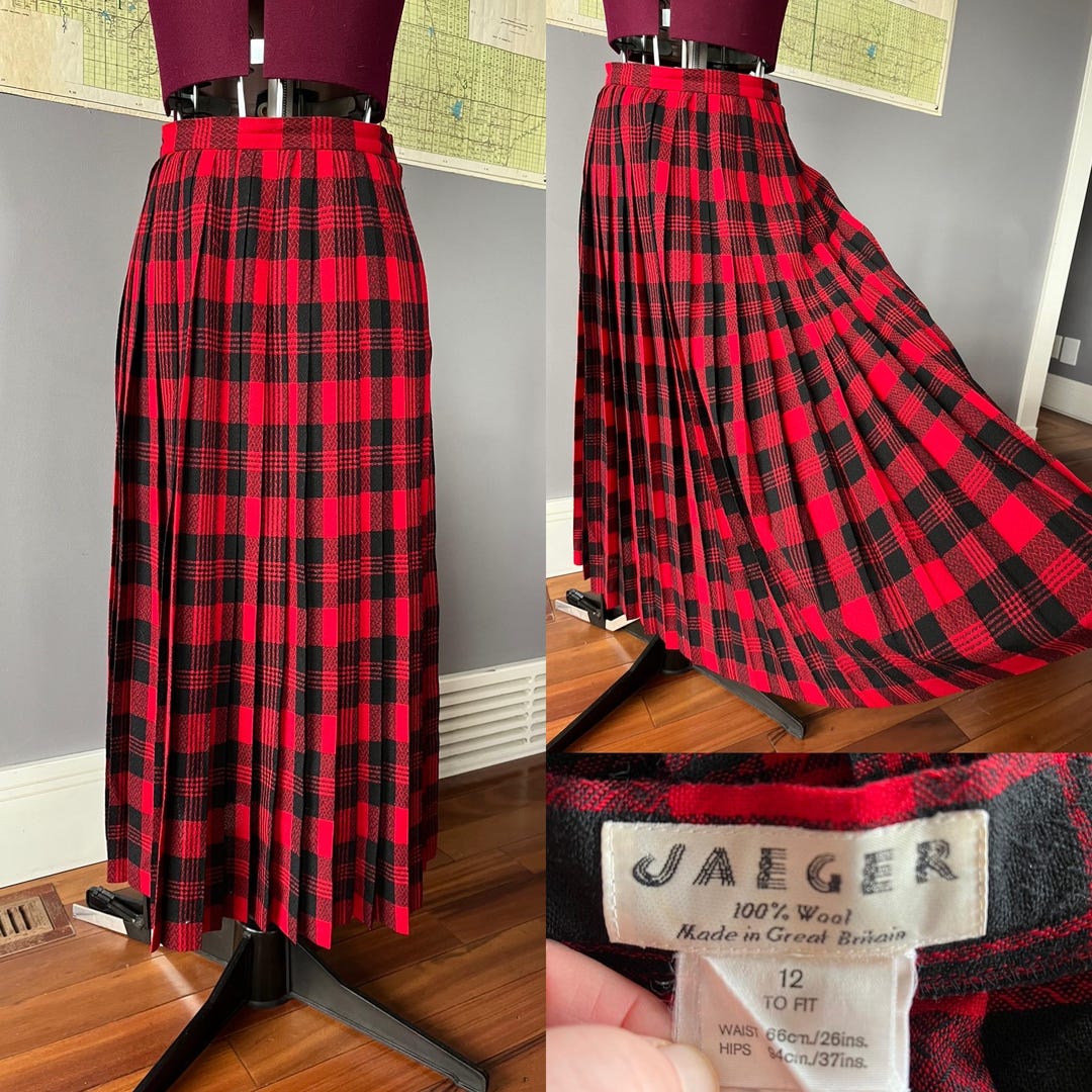 Vintage 27.5" Jaeger Red & Black Plaid Kilt Style Skirt - Etsy