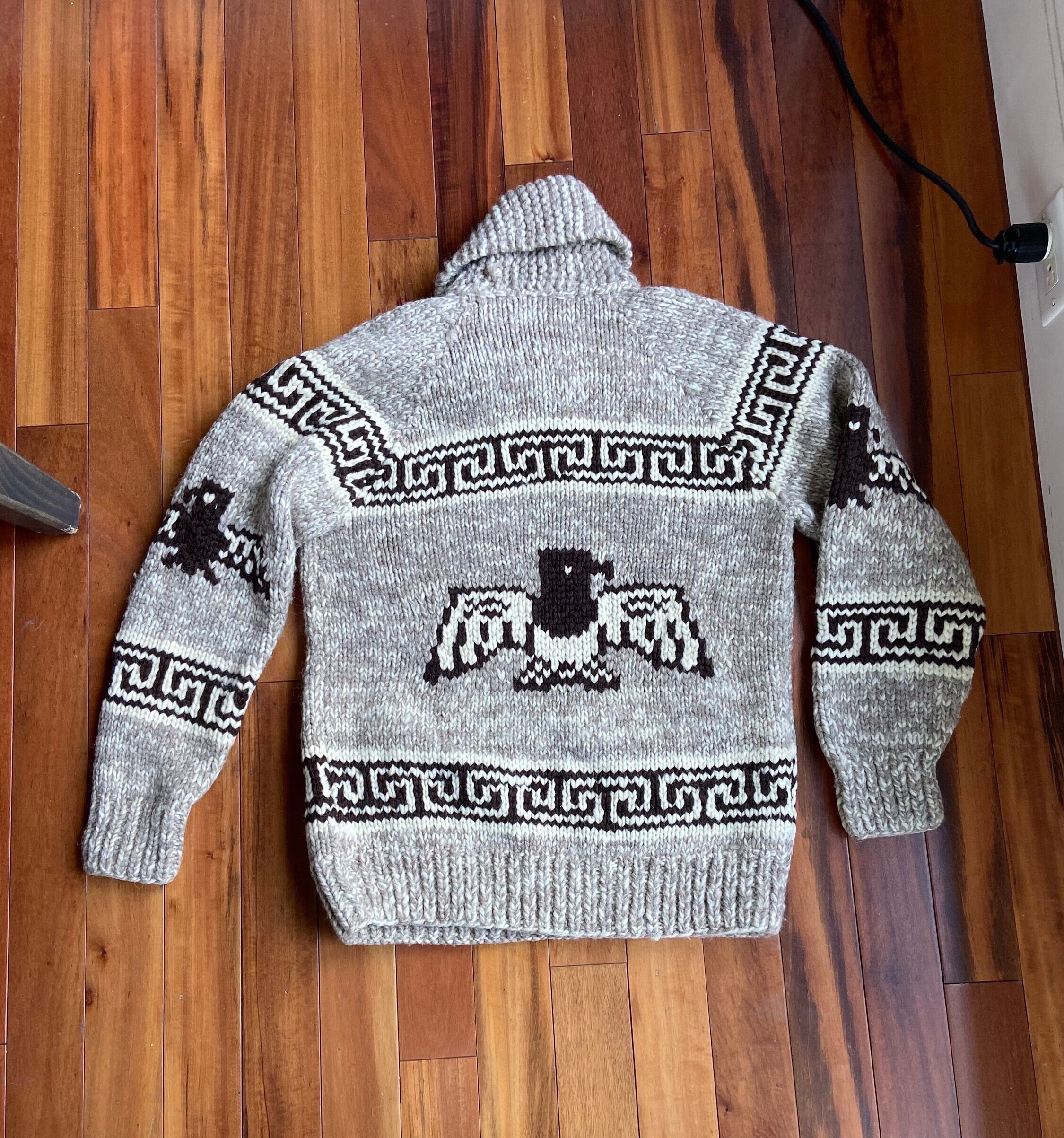 Vintage 1970s "thunderbird" Cowichan Pullover Sweater L Handmade L ...