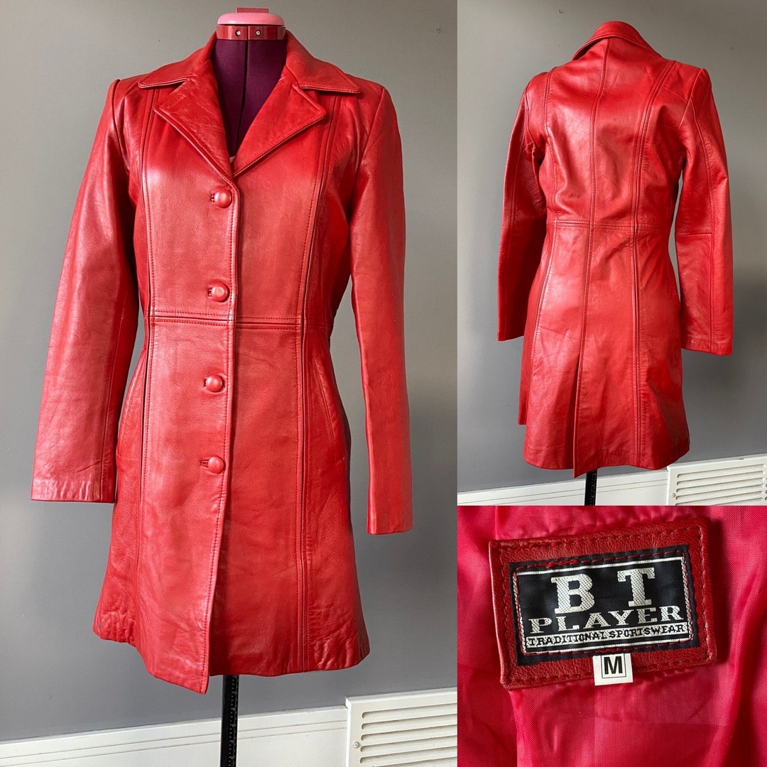 Vintage M Red Leather Jacket L Trench Coat - Etsy