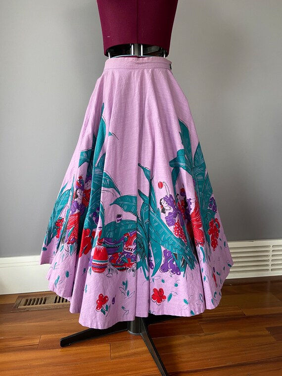 Vintage 26" 1950s Tropical Scene Circle skirt border … - Gem
