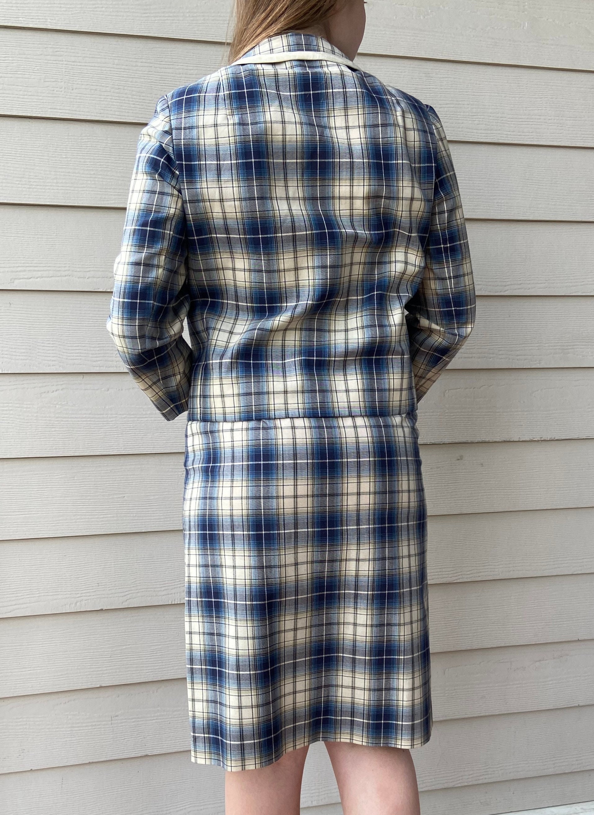 Vintage 1960s Blue Plaid Jacket and Wiggle Skirt ILGWU B Altman & Co ...