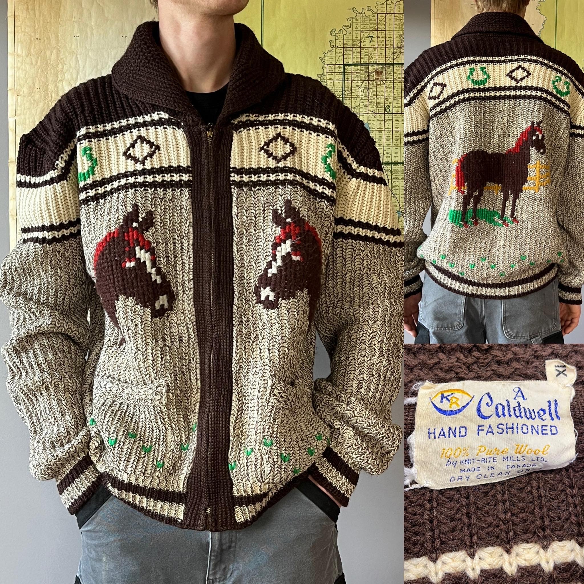 RARE XL 1950s Caldwell Cowichan Knit Sweater L Siwash L Curling L Hand ...