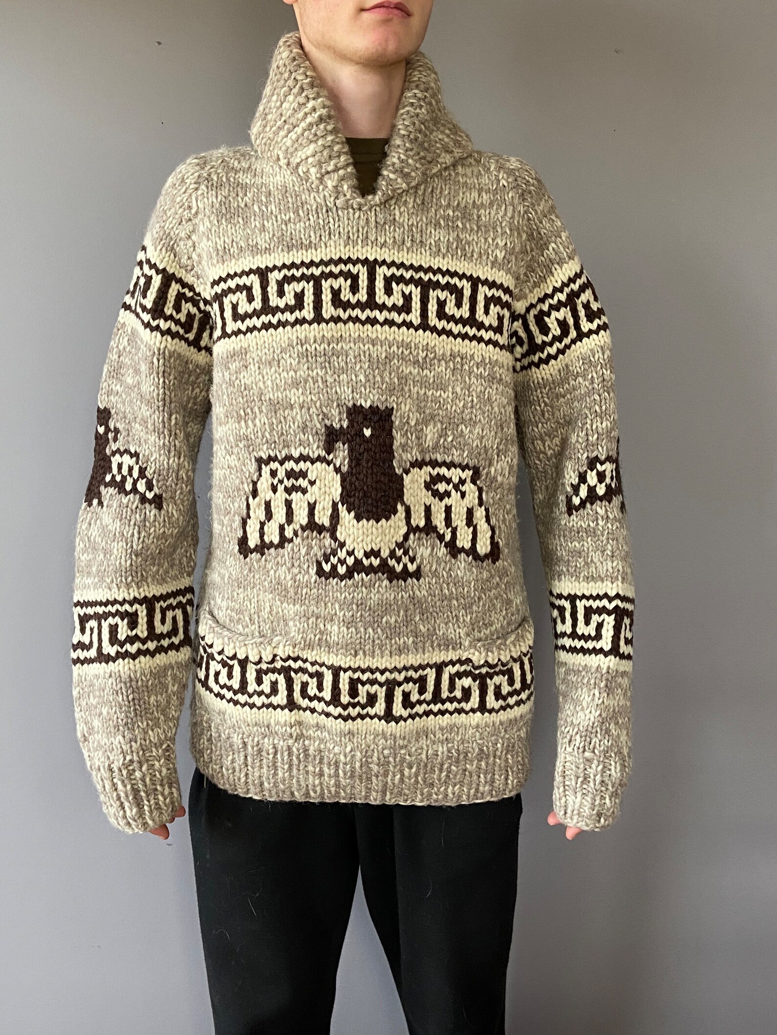 Vintage 1970s "thunderbird" Cowichan Pullover Sweater L Handmade L ...