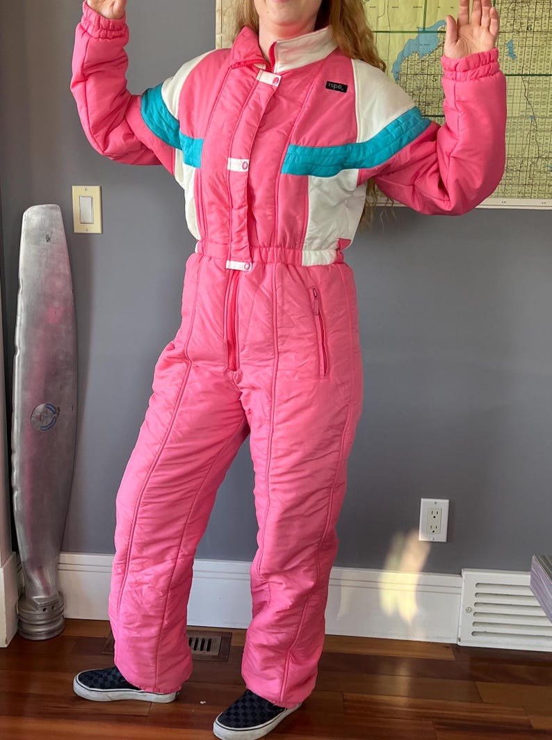 Vintage L 1980s Hot Pink & Teal Snowsuit - Etsy