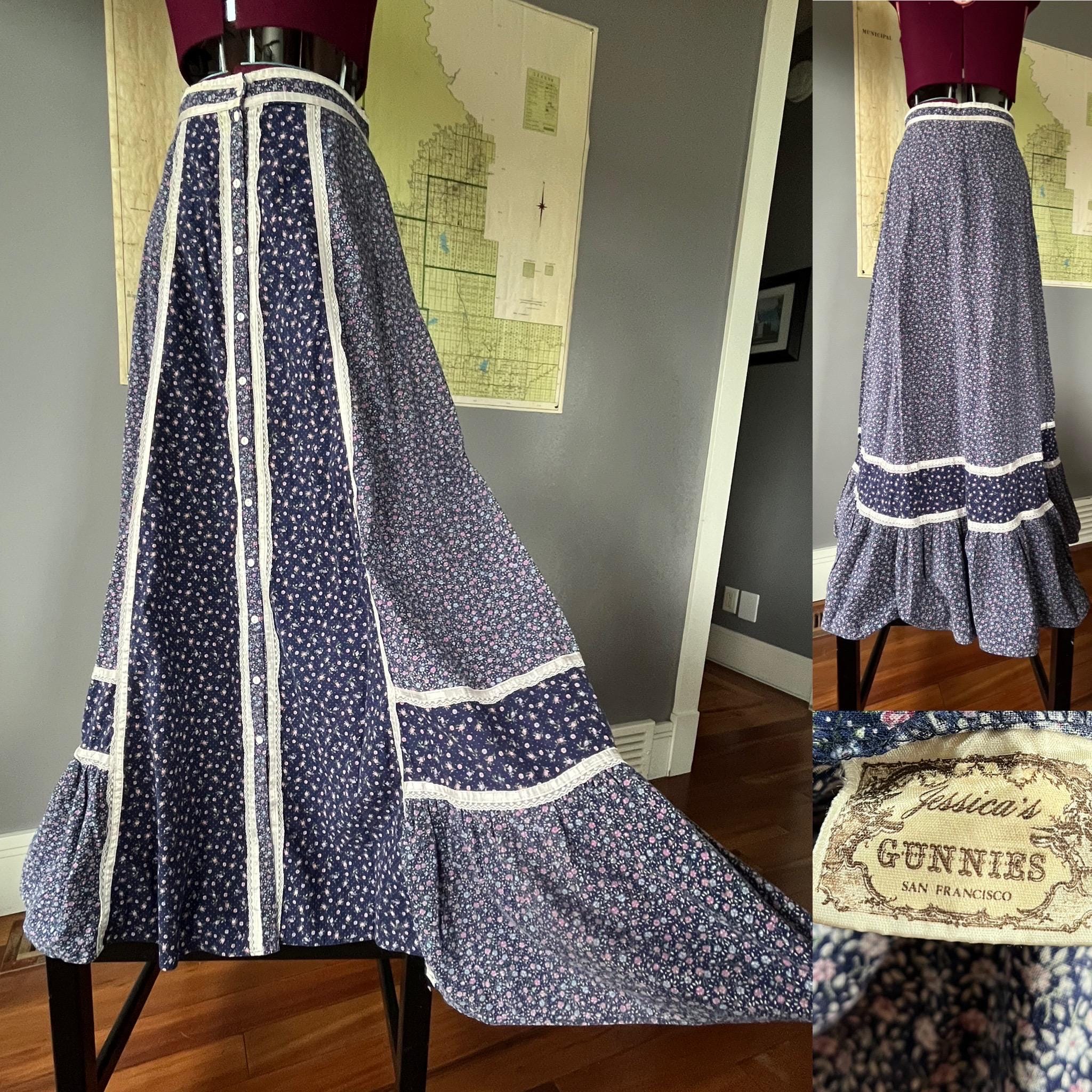 Vintage 28" 1970s Jessica's Gunnies Prairie Micro Floral and Lace Skirt ...