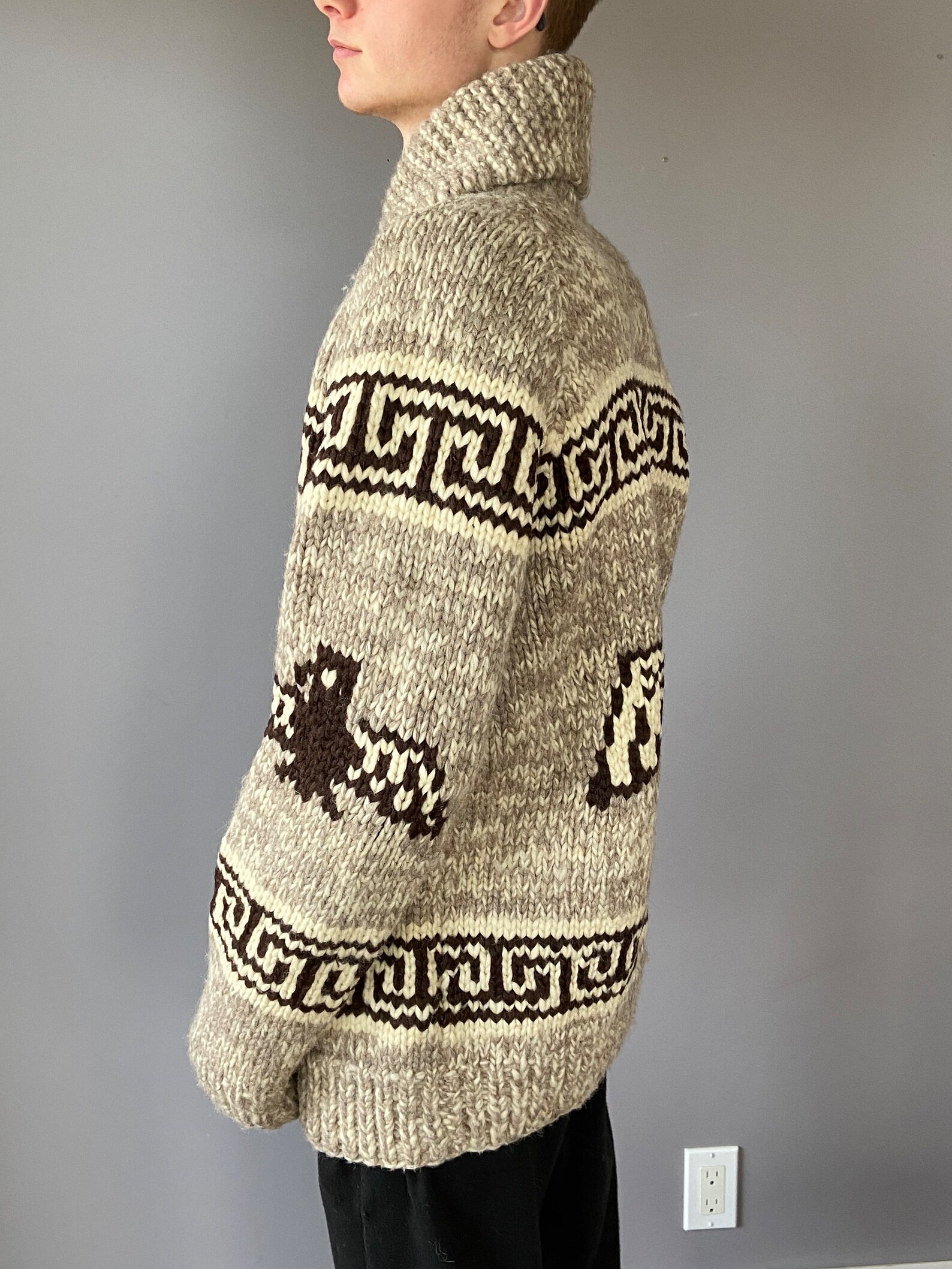 Vintage 1970s "thunderbird" Cowichan Pullover Sweater L Handmade L ...