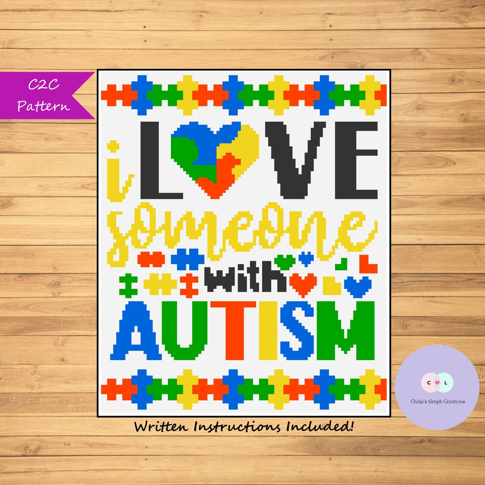 I Love Someone With Autism C2C Graph, Graphghan, Blanket, Crochet, Knit ...