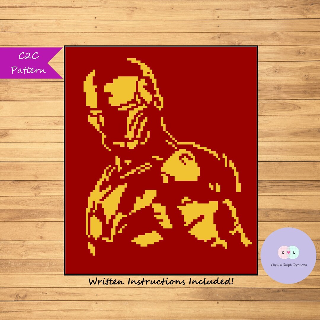 Iron Man Portrait Blanket Pattern for C2C, Crochet, Graph, Graphgan ...