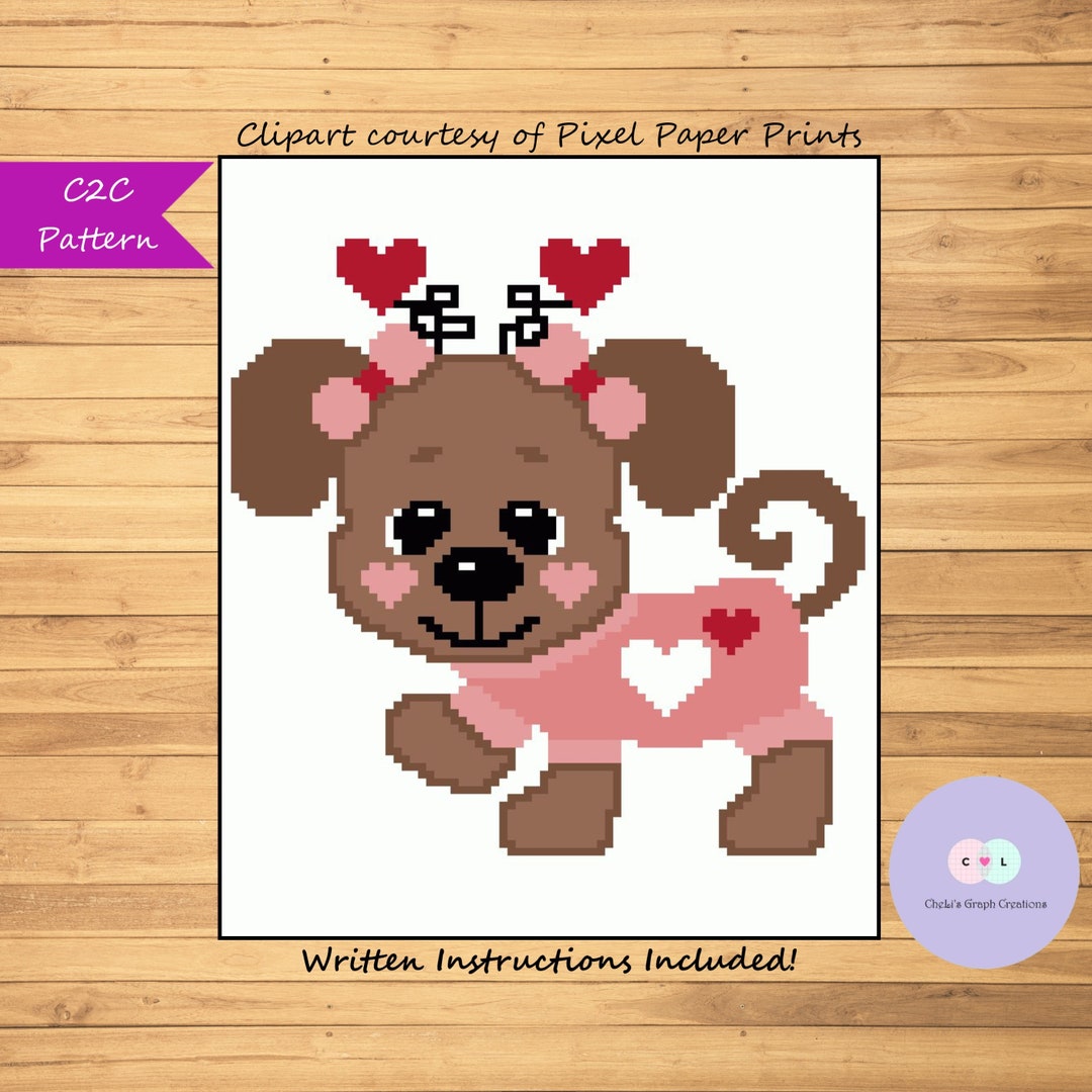 Puppy Love C2C Graph, Graphghan, Blanket, Crochet, Knit, Cross Stitch ...