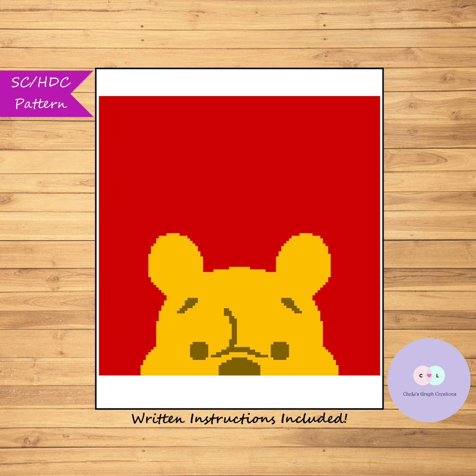 Peeking Winnie the Pooh Bear Baby Blanket Pattern for SC/HDC, Crochet ...