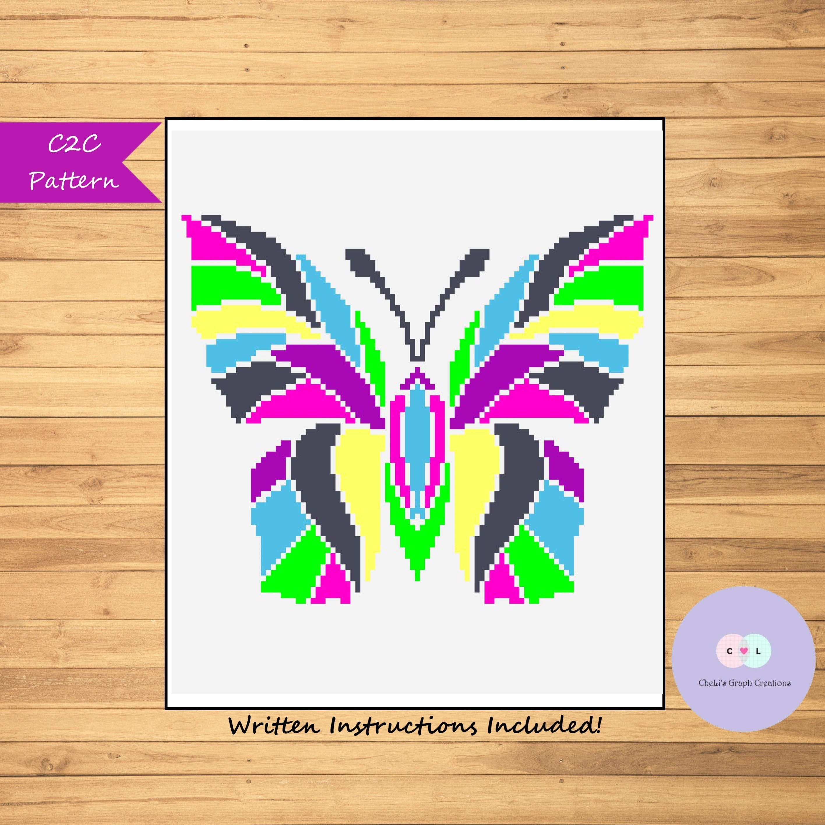 Geo Butterfly Graph for C2C Crochet Pattern With Written Instructions ...