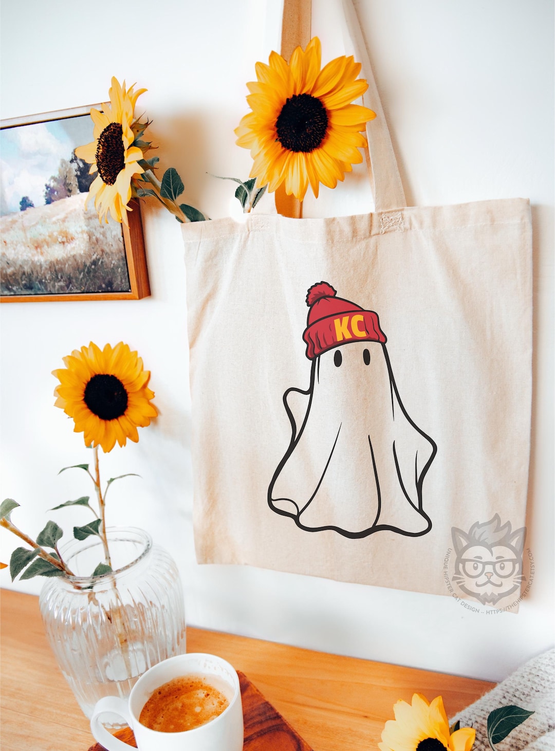 Cute Ghost Tote Bag, Kansas City Chiefs Canvas Halloween Spooky Season ...