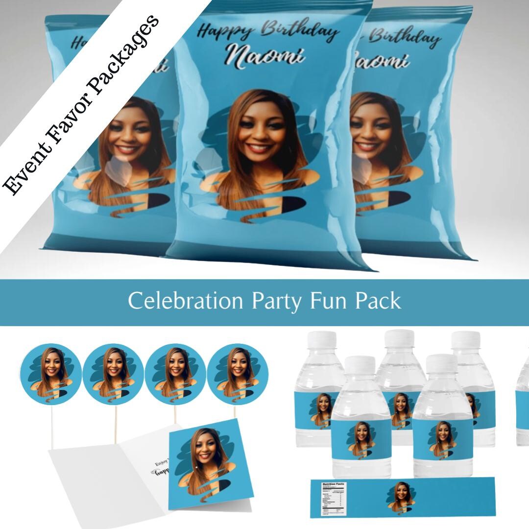 Custom Celebration Favor Pack – Personalized Chip Bags, Water Bottle ...