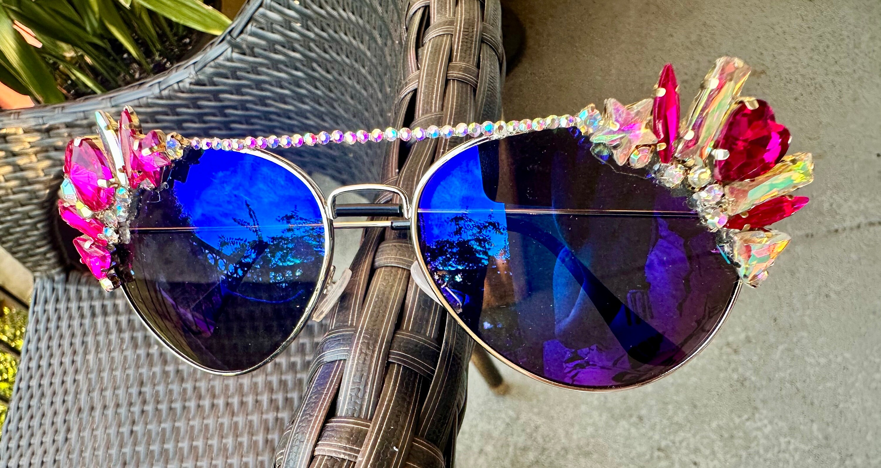 Rhinestoned Sunglasses Pink & Blue - Etsy