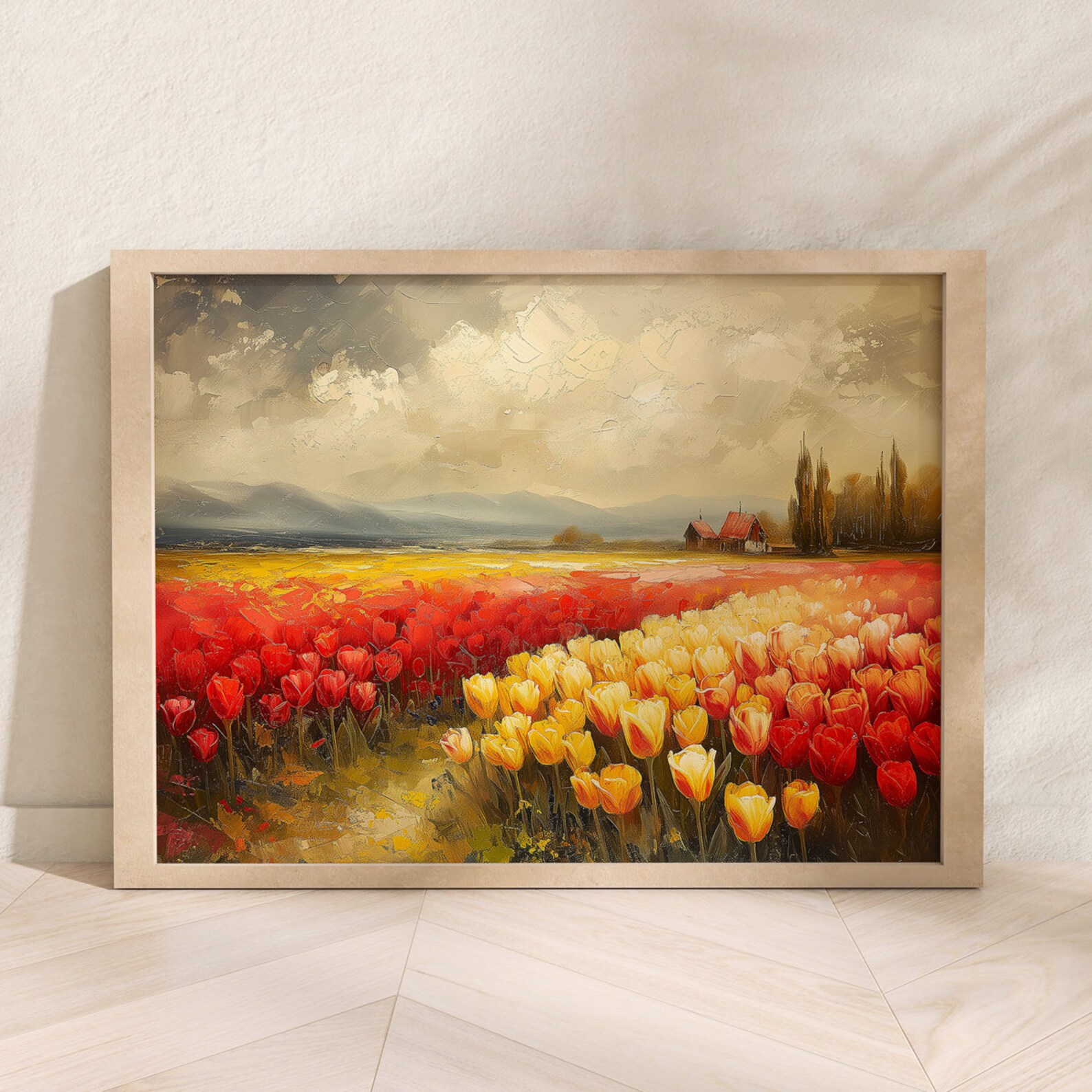 Colorful Tulip Field Painting | Digital Flower Field Print | Colorful ...