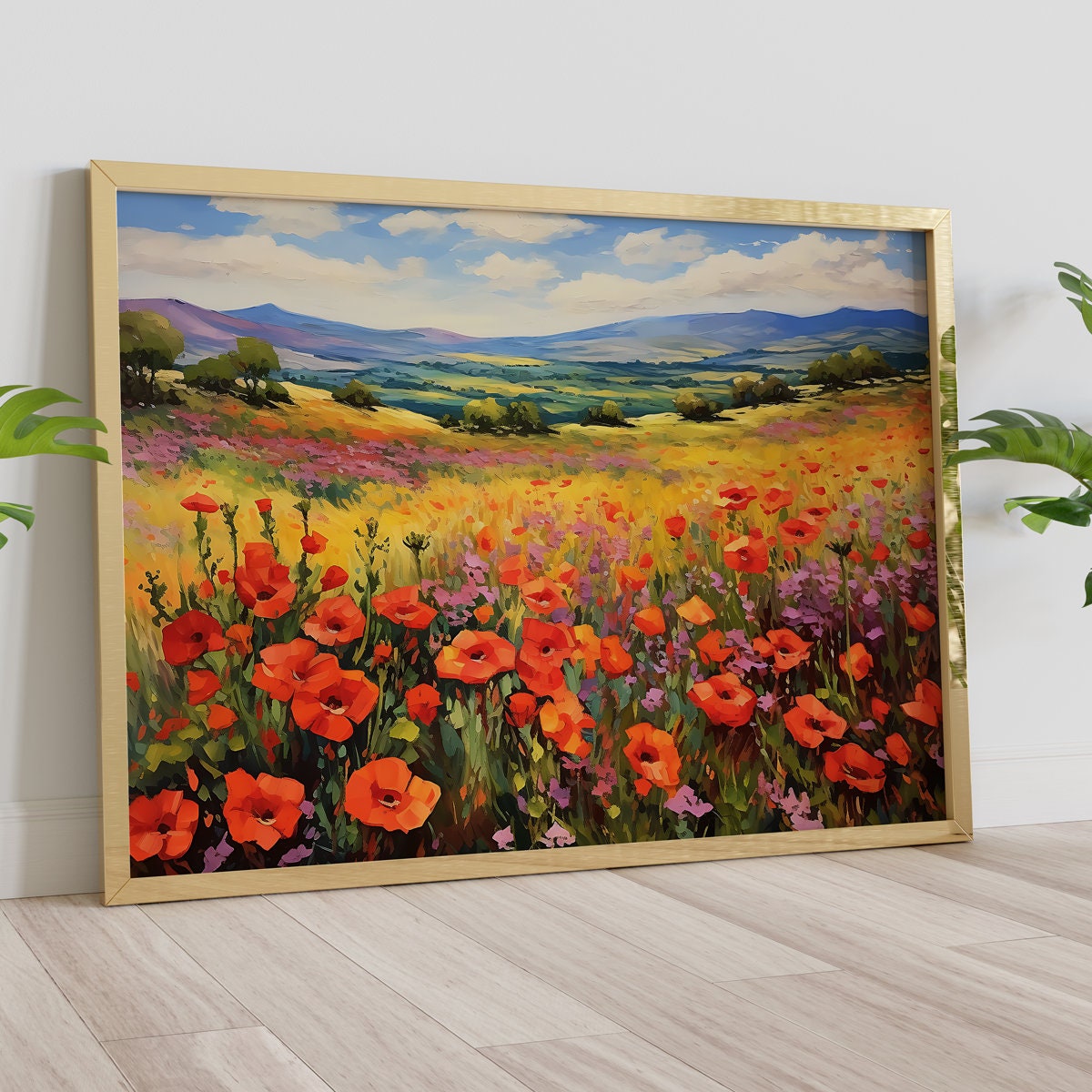 Retro Flower Field Print, California Flower Field Wall Art, Horizontal ...