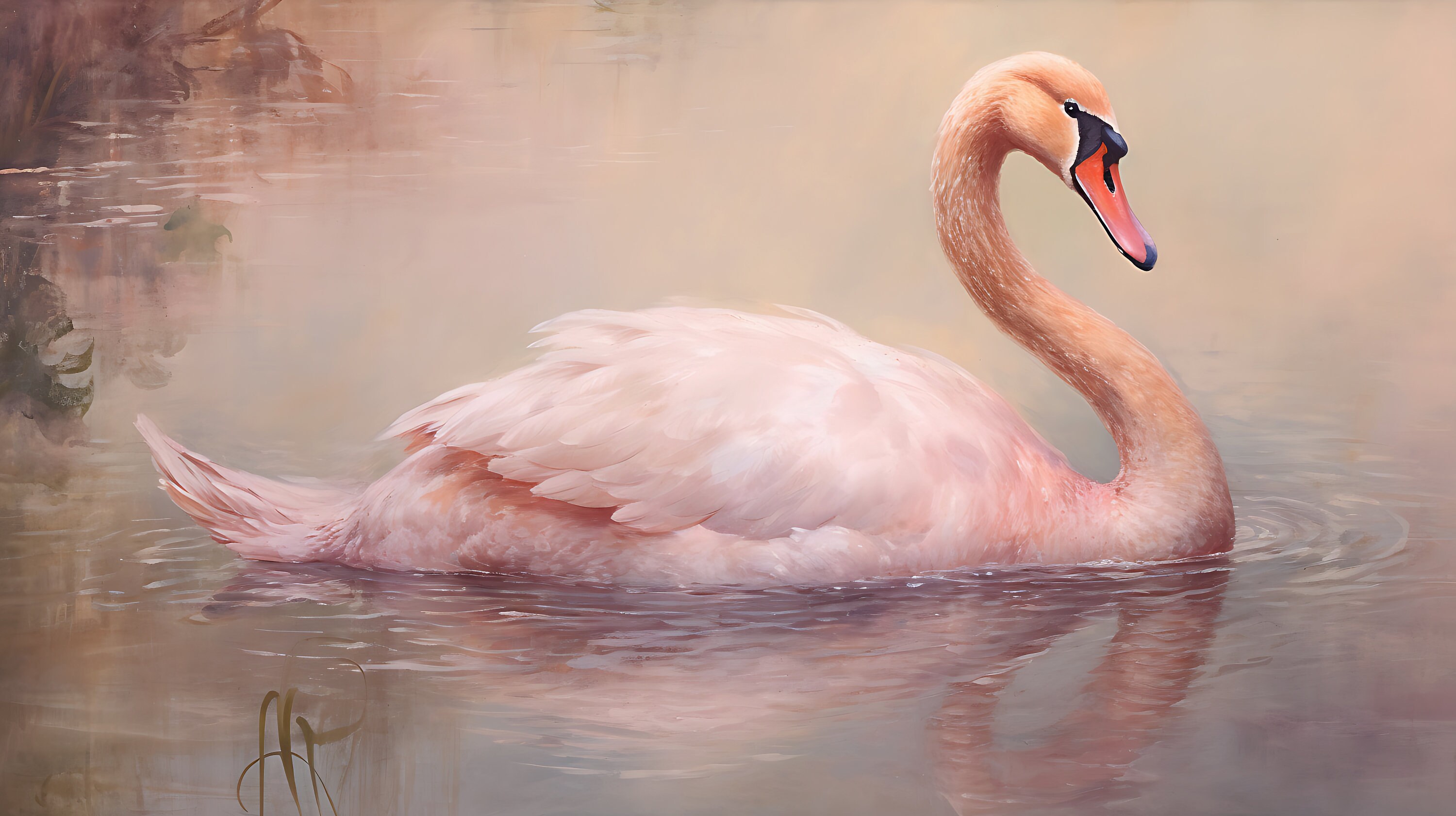 Pink Swan Oil Paint | Retro Swan Digital Print | Trendy Print ...