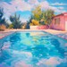 Retro Pool Print | Cottages Pool Print | Soft Blue Pink Painting | Pool ...