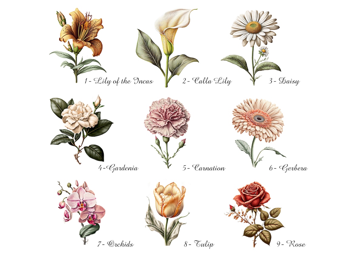 Custom Family Flower Bouquet Set of 2 Birth Flower Digital - Etsy