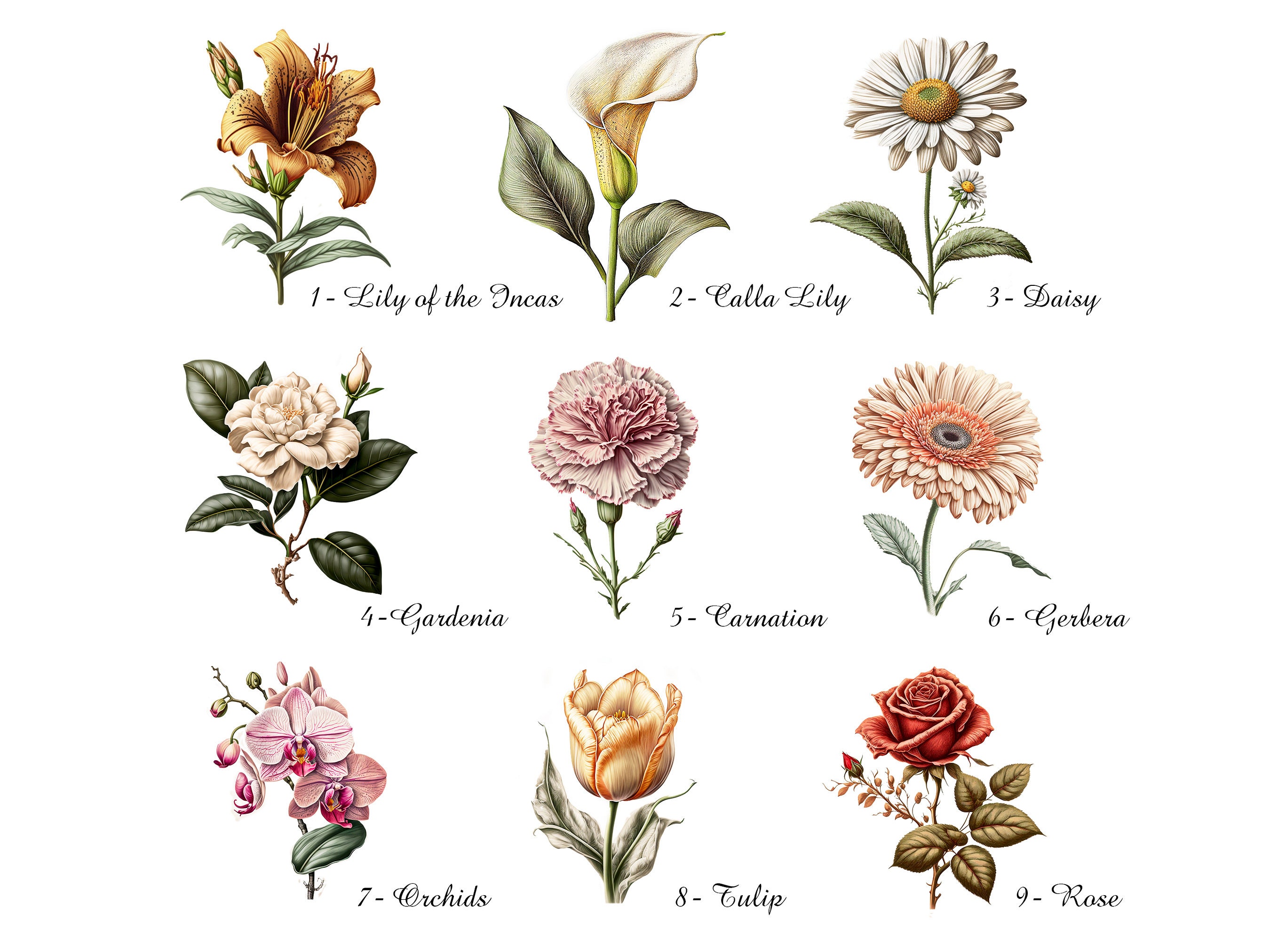 Custom Family Flower Bouquet Set of 2 | Birth Flower Digital Wall Art ...