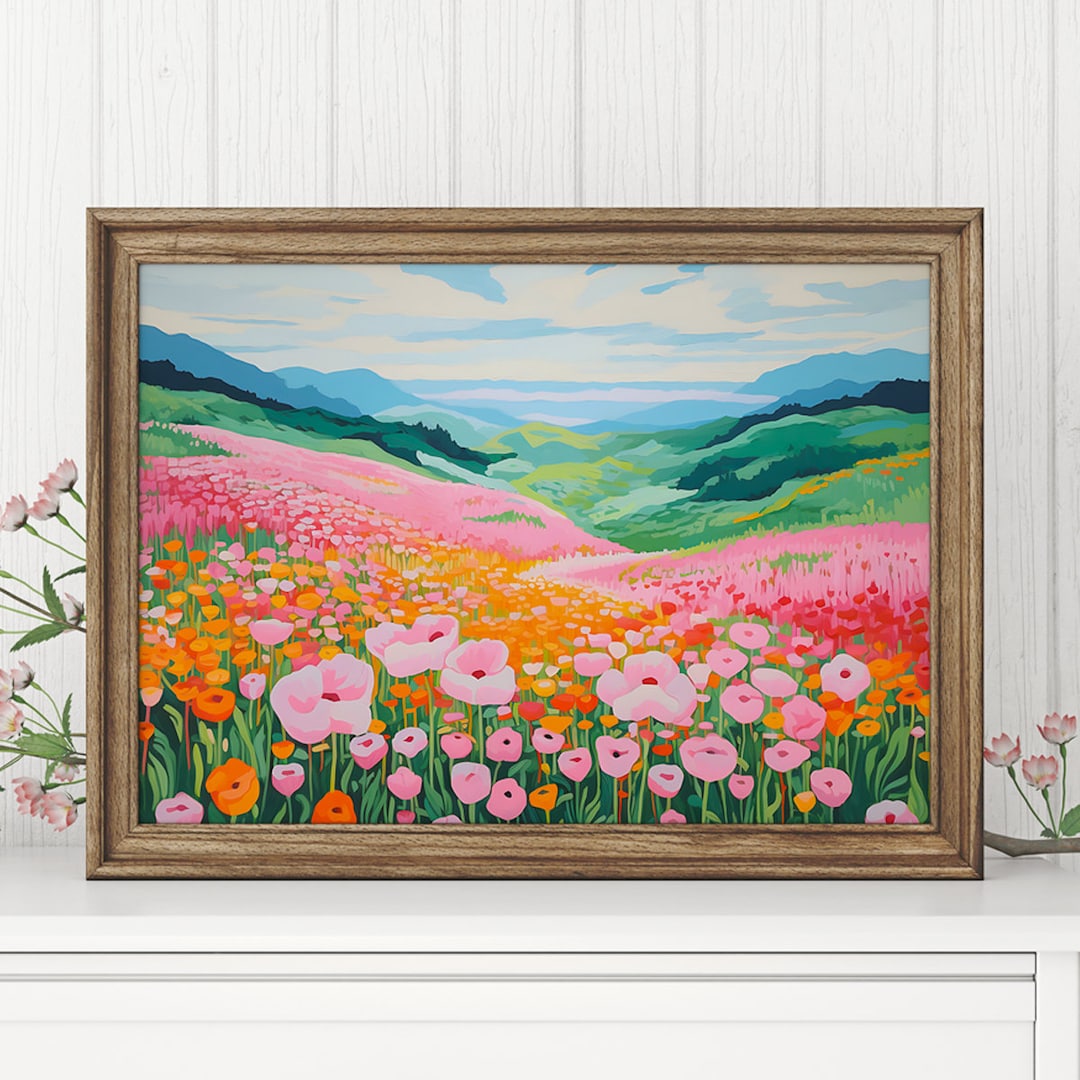 Retro Matisse Flower Field Print | California Flower Field Wall Art | Colorful Digital Print ...