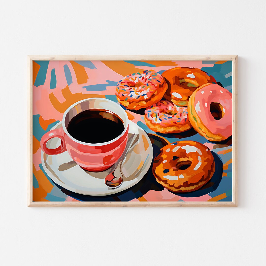 Coffee&donut Printable Art | Preppy Horizontal Wall Art | Aesthetic ...