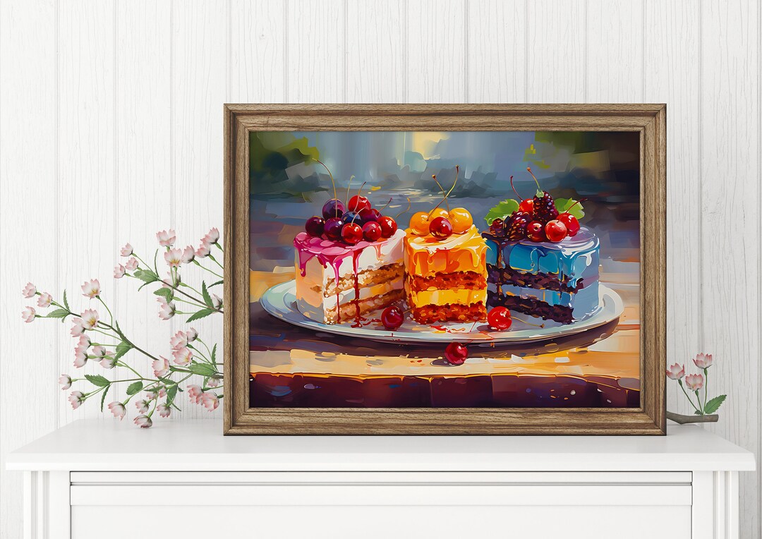 Retro Cake Oil Paint | Cake Kitchen Digital Print | Retro Kitchen Print ...