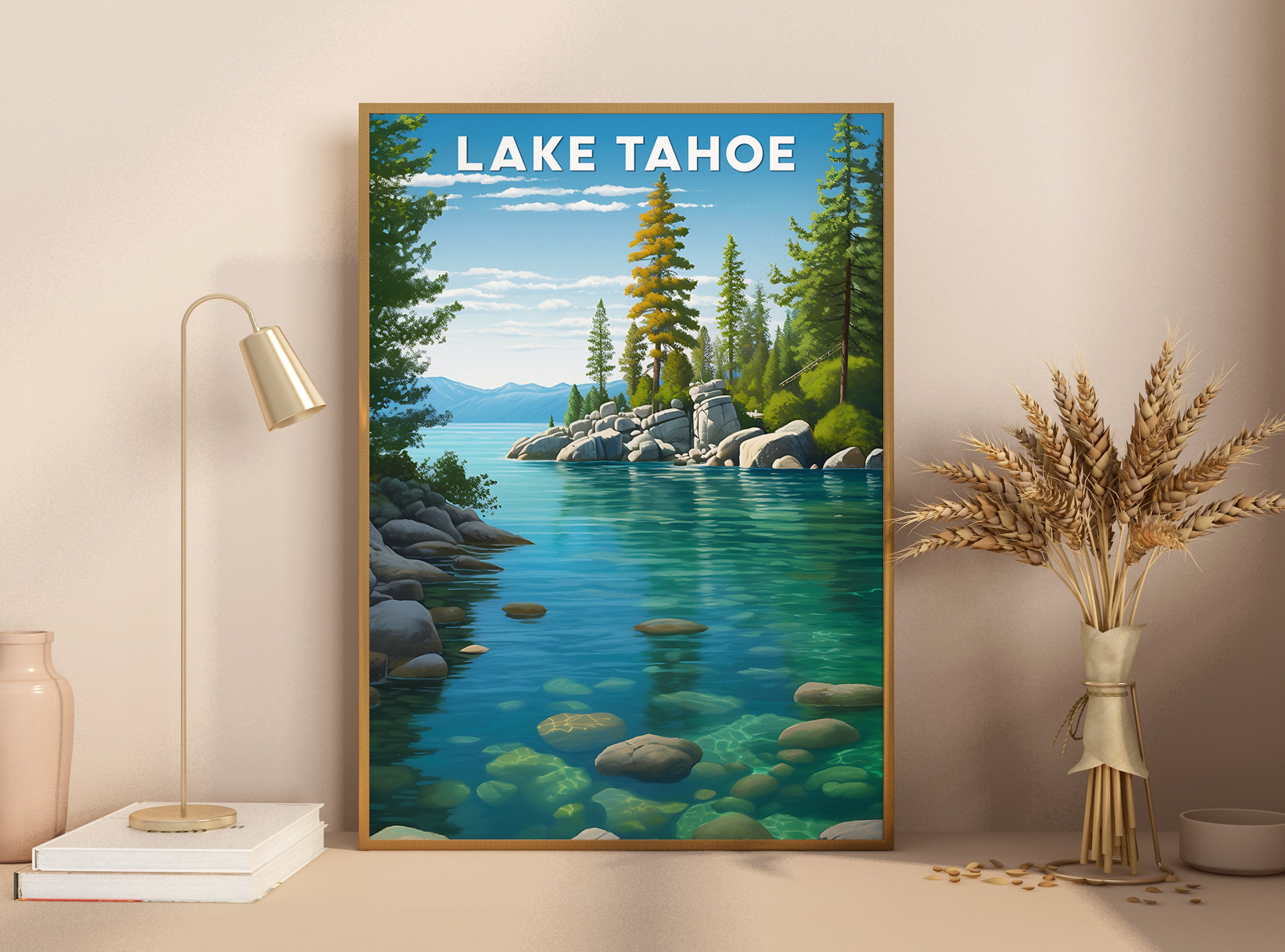 Lake Tahoe Print, Lake Tahoe Travel Poster, Nature Landscape Poster ...