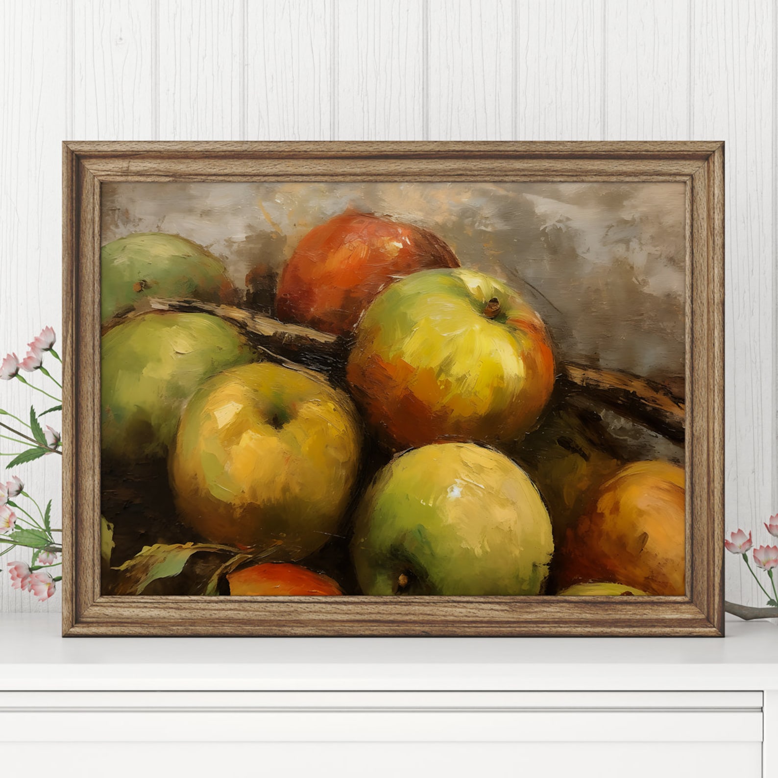 Horizontal Vintage Apple Print, Peach Wall Art, Rustic Kitchen Print ...