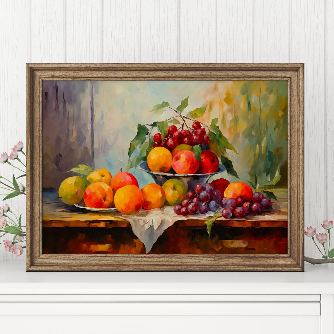 Fruits Art Print Horizontal | Fruit Oil Painting Digital Art | Trendy ...