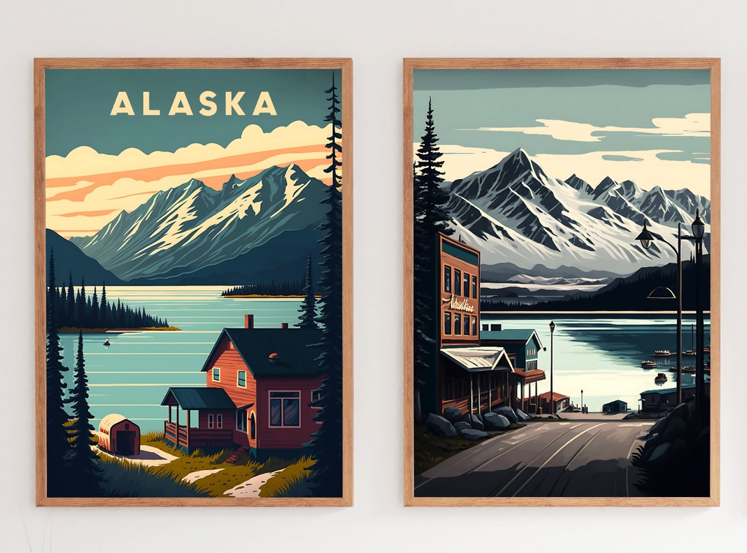 Alaska Set of 2 Prints | Alaska Artwork | Alaska Posters | USA Travel ...