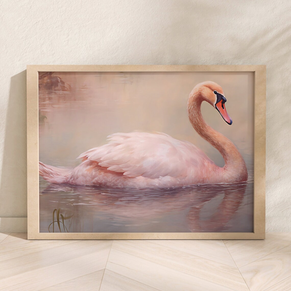 Pink Swan Oil Paint | Retro Swan Digital Print | Trendy Print ...