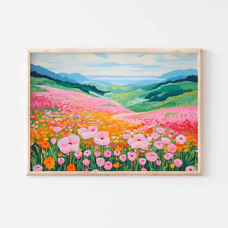 Retro Matisse Flower Field Print | California Flower Field Wall Art | Colorful Digital Print ...
